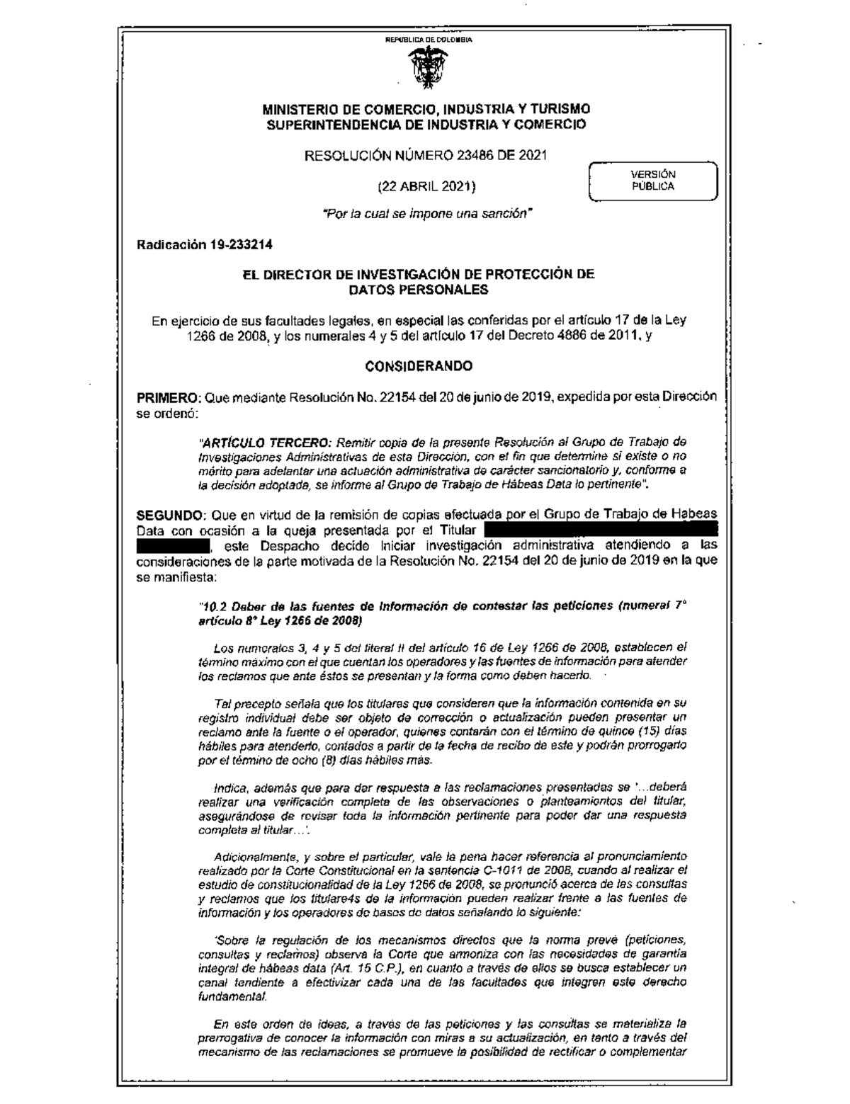 SIC, Aecsa, RES. 2021023486 DEL 26 DE Abril DE 2021, Sanción Pecunaria ...