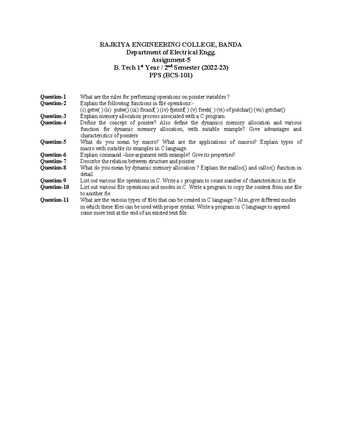 Pps assignment 5 - pps notes also available - RAJKIYA ENGINEERING ...