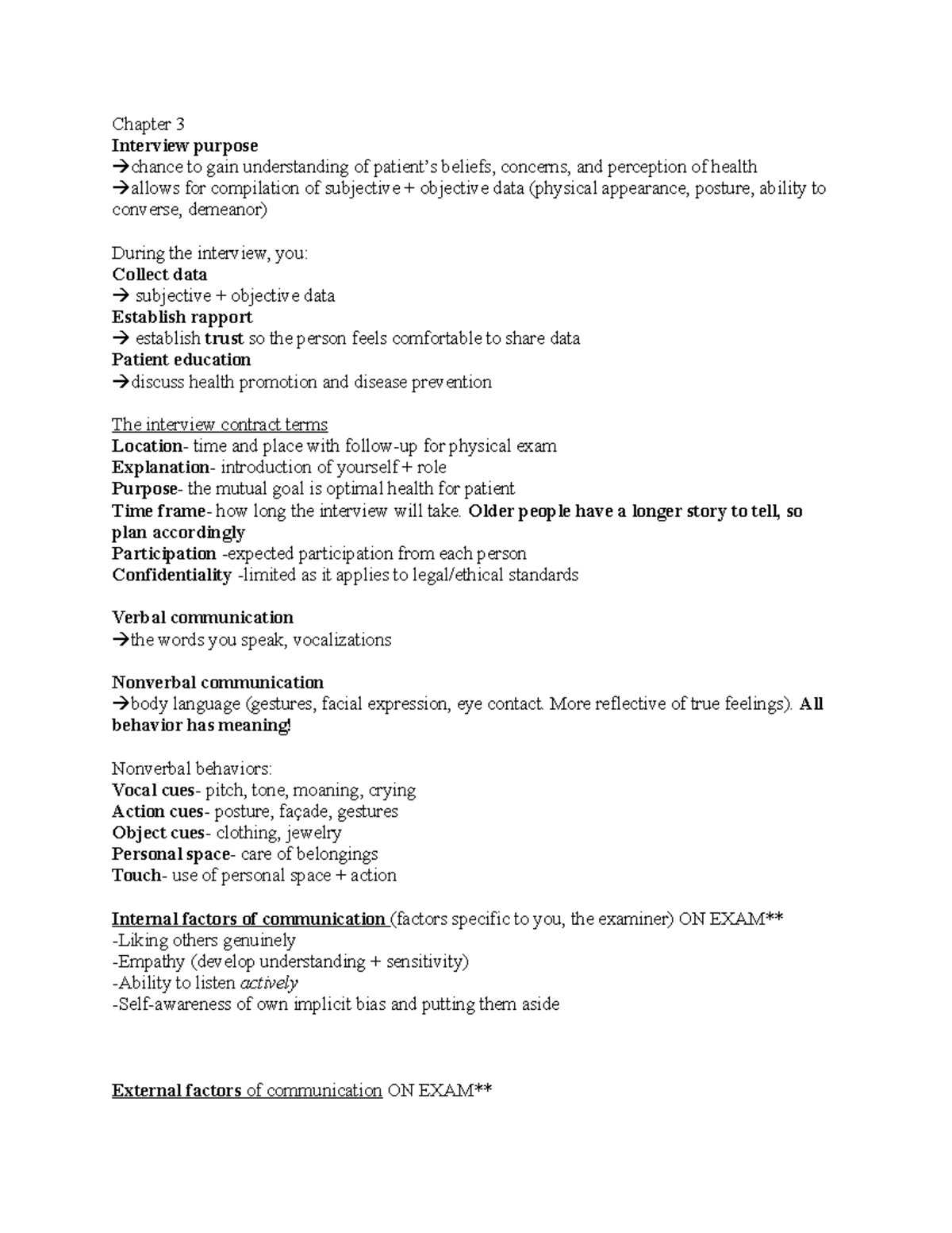 Week 2 interview and health history - Chapter 3 Interview purpose ...