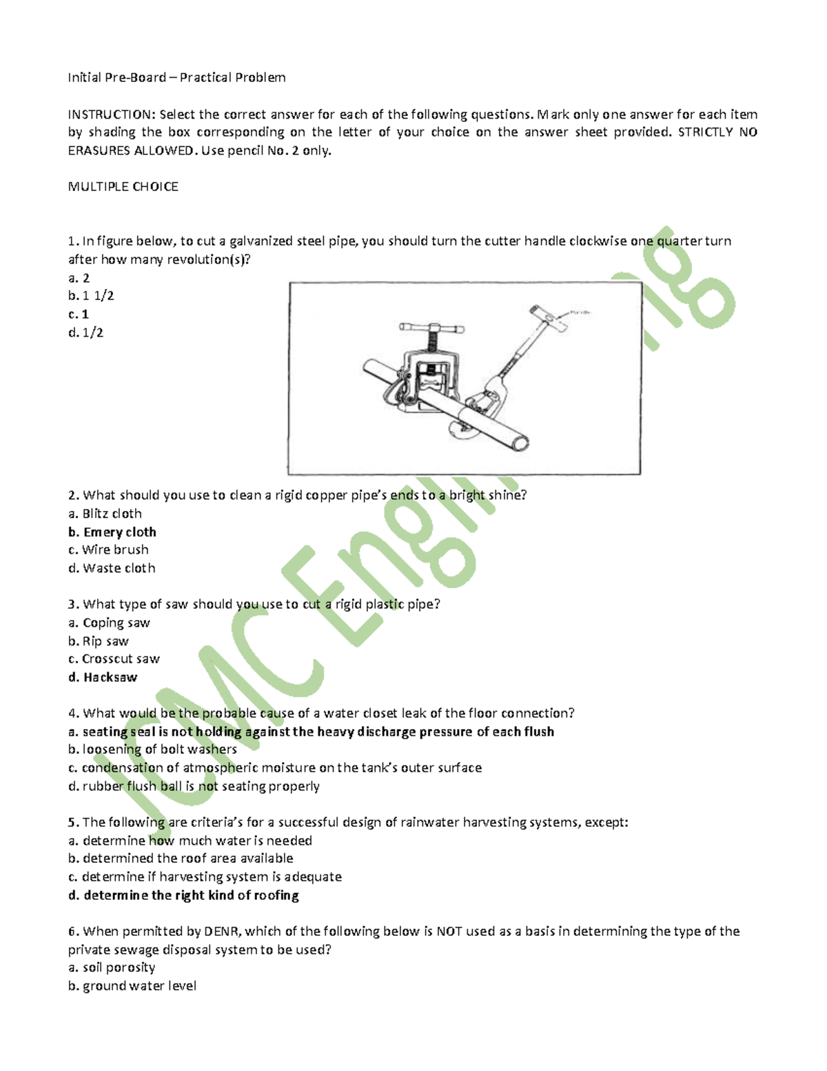 Initial Pre-Board - Practical Problem Answers Key - Initial Pre-Board – Practical Problem - Studocu