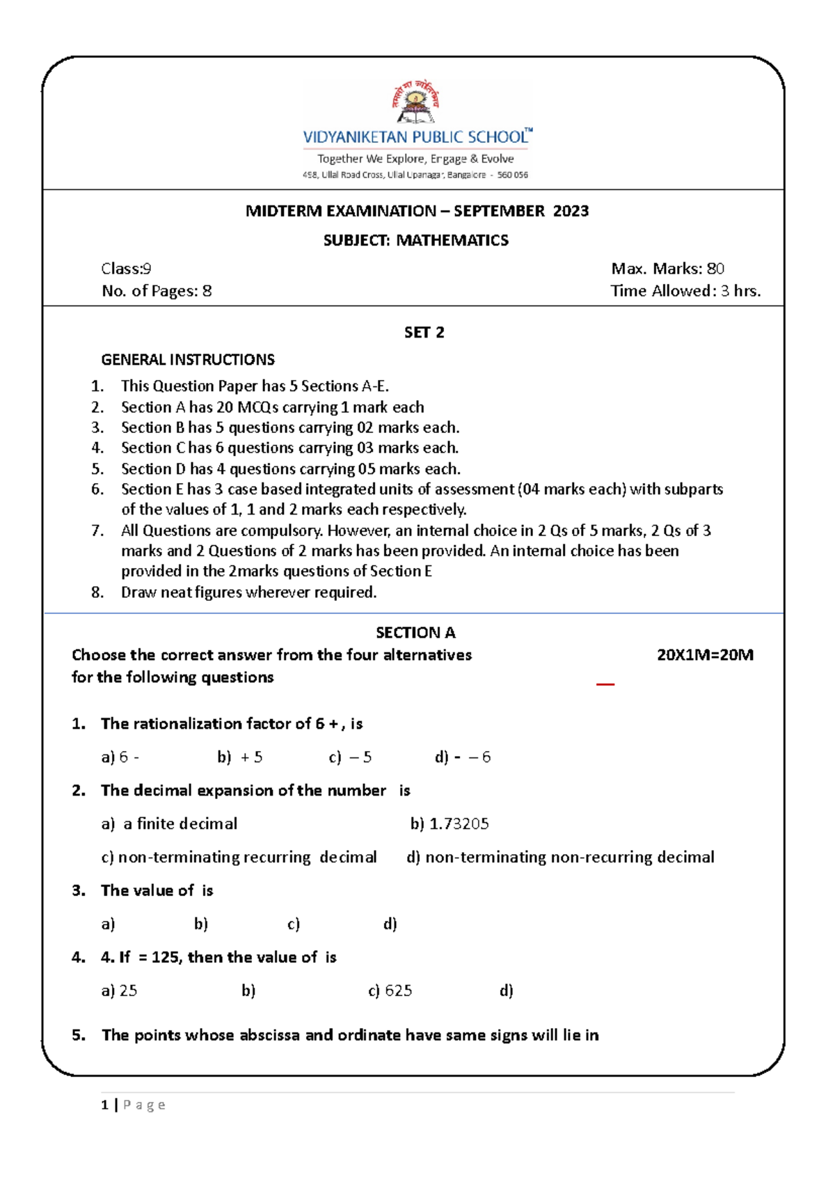 Class 9-MATH- Midtermpapers 7c48a0eacb844d7cb8d5aa87b569b651 32753 - MIDTERM EXAMINATION ...