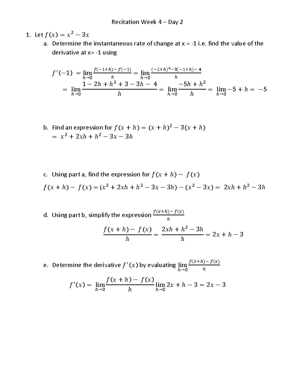 Recitation week 4 - day 2 solutions - Recitation Week 4 – Day 2 1. Let ...