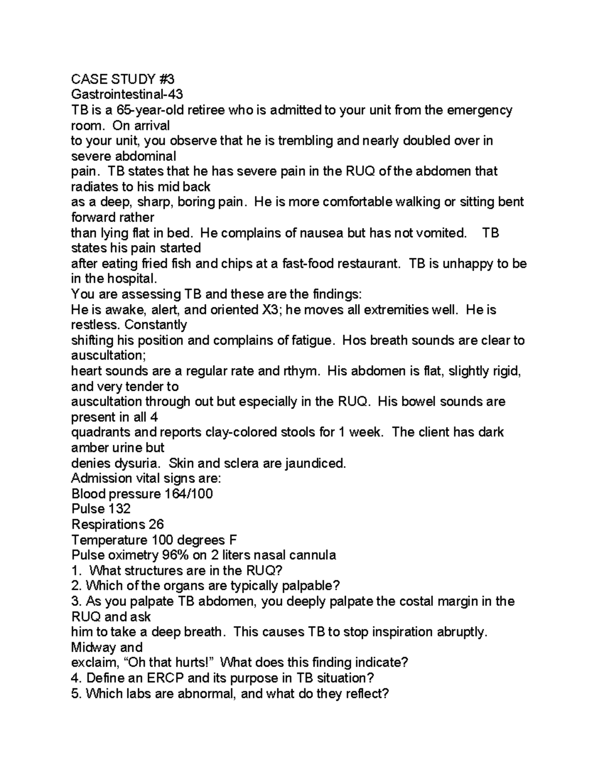 Gastrointestinal Case Study: Patient Assessment and Findings - CASE ...