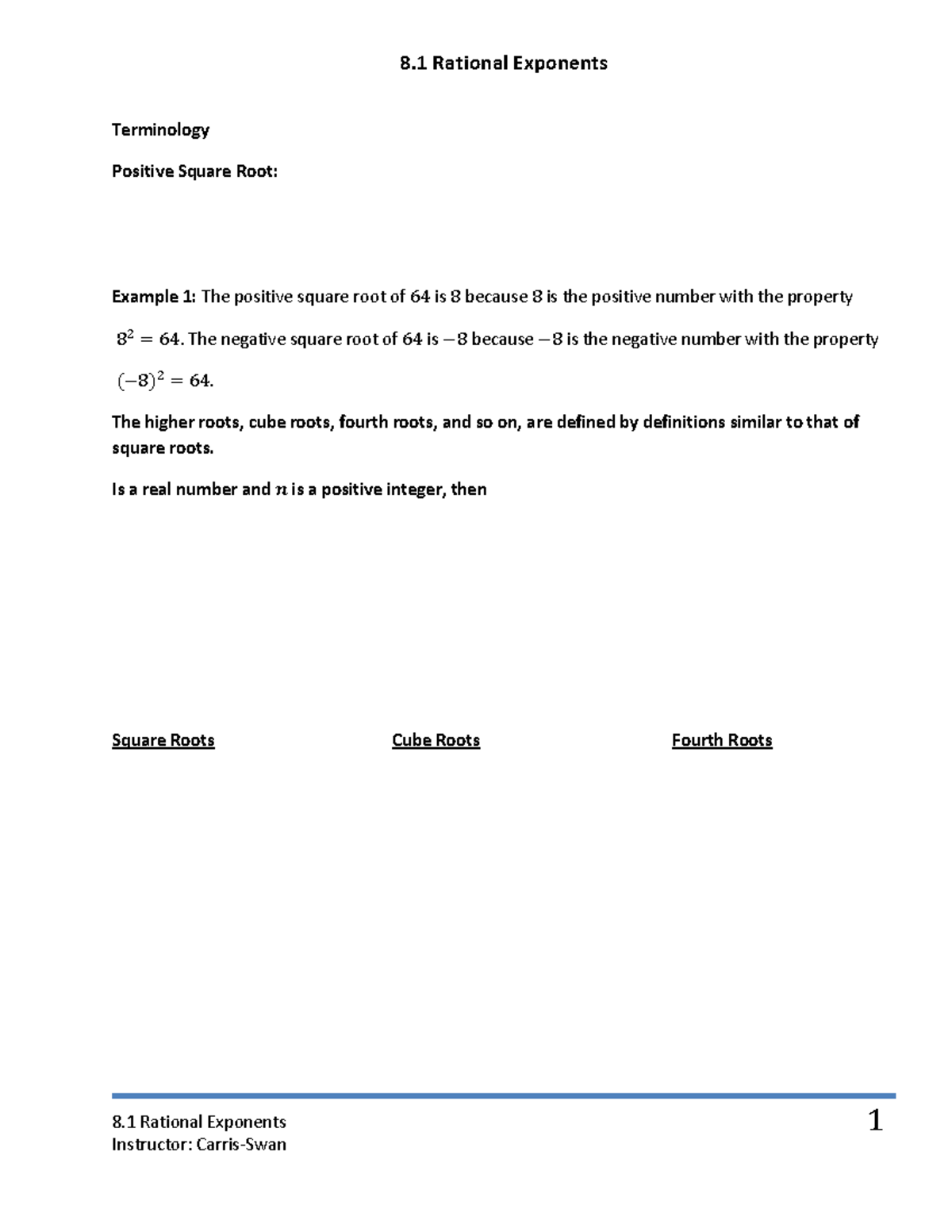 (1) 8.1 Rational Exponents - 8 Rational Exponents 1 8 Rational ...