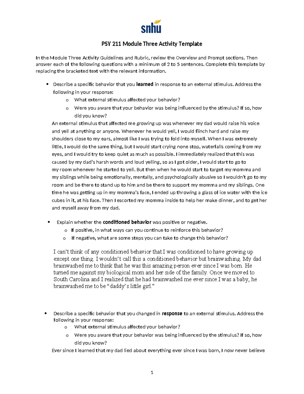 PSY 211 Module Three Activity completed - PSY 211 Module Three Activity ...