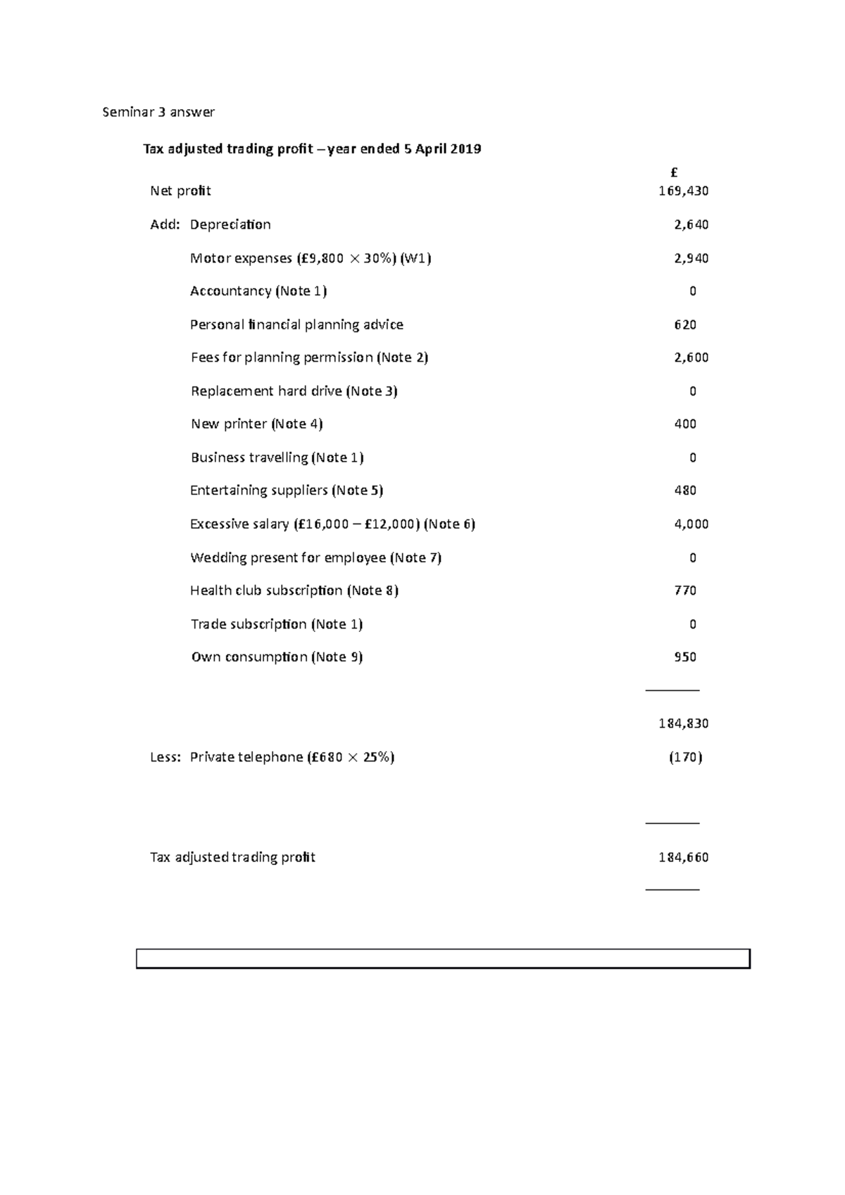 Workshop week 5answer - Seminar 3 answer Tax adjusted trading profit ...