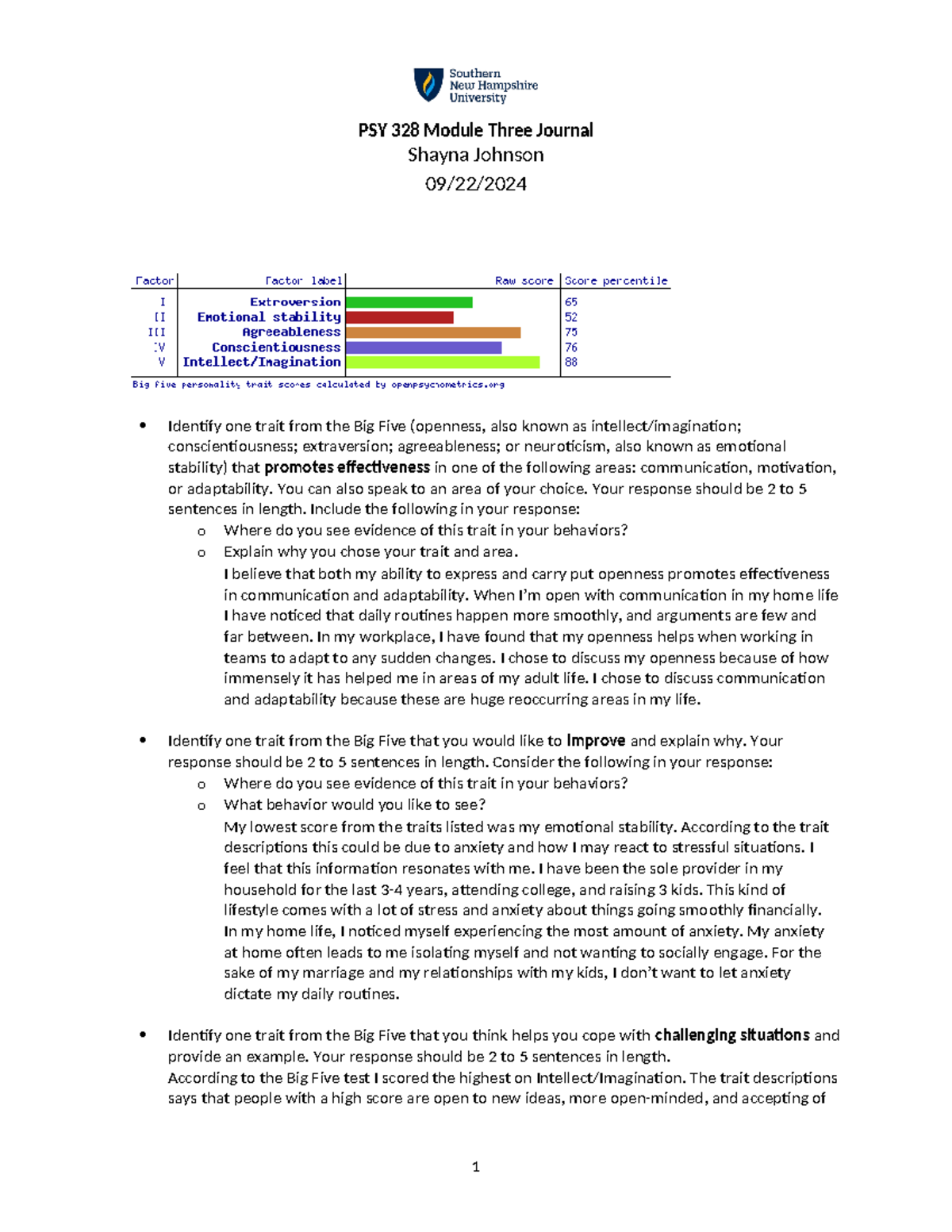 PSY 328 Module 3-1 Journal - PSY 328 Module Three Journal Shayna ...