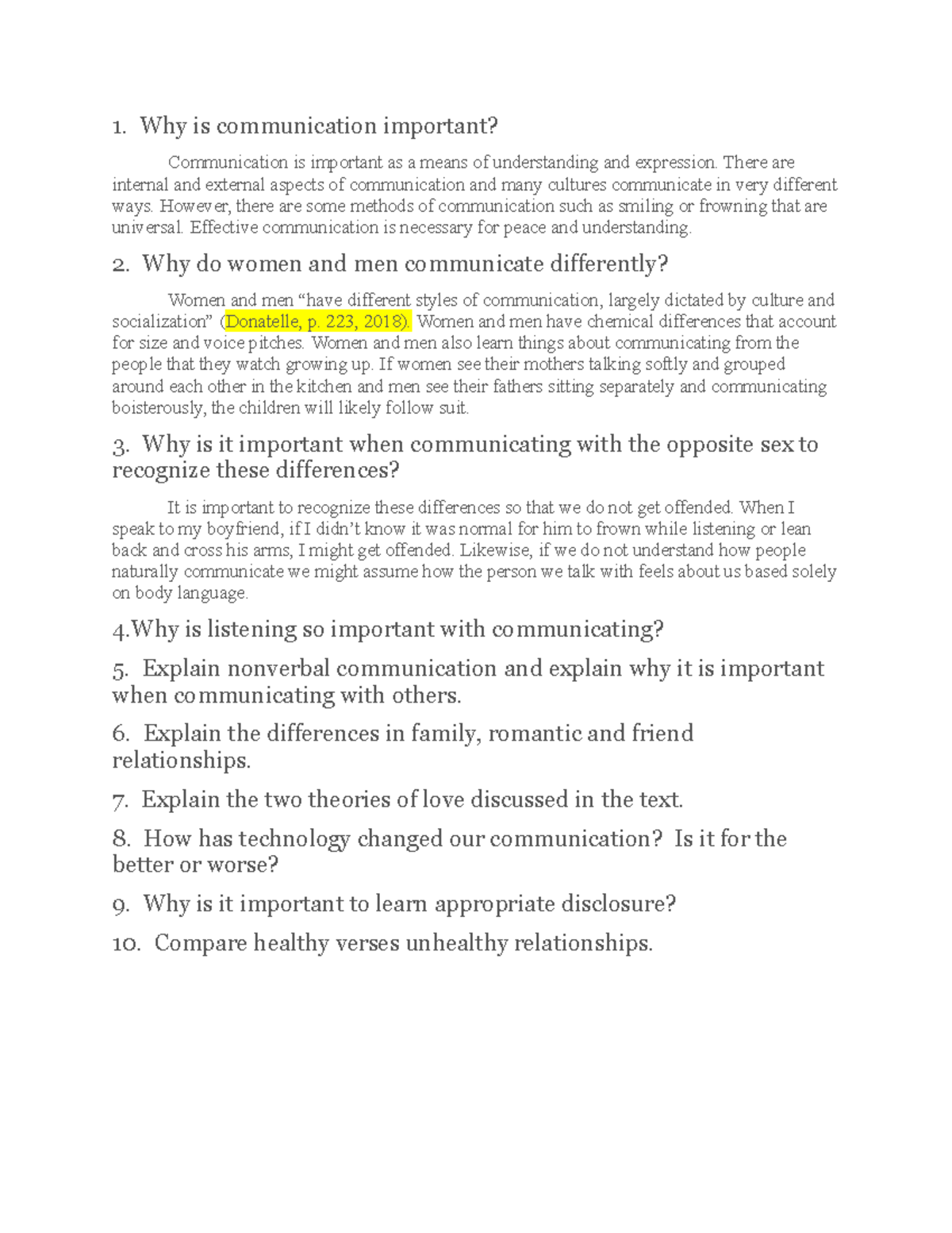 HEA 110 Chapter 8 Assignment - 1. Why is communication important ...