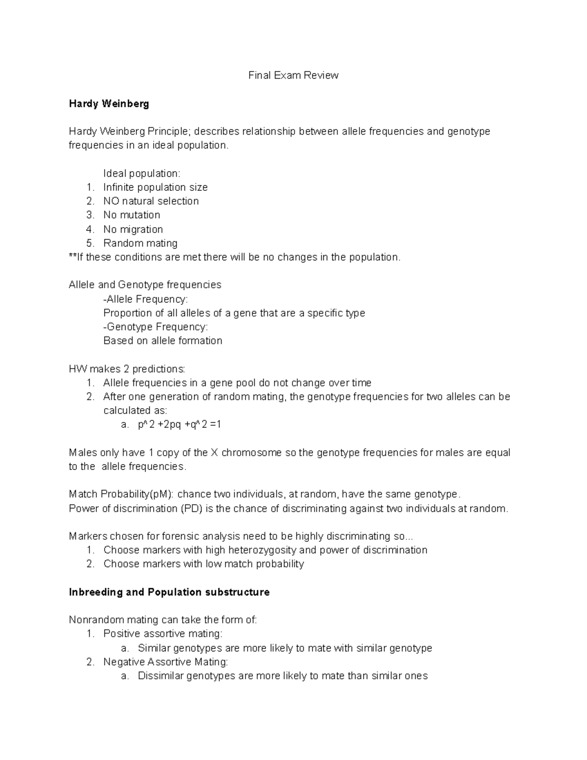 Final Exam Review - Final Exam Review Hardy Weinberg Hardy Weinberg ...