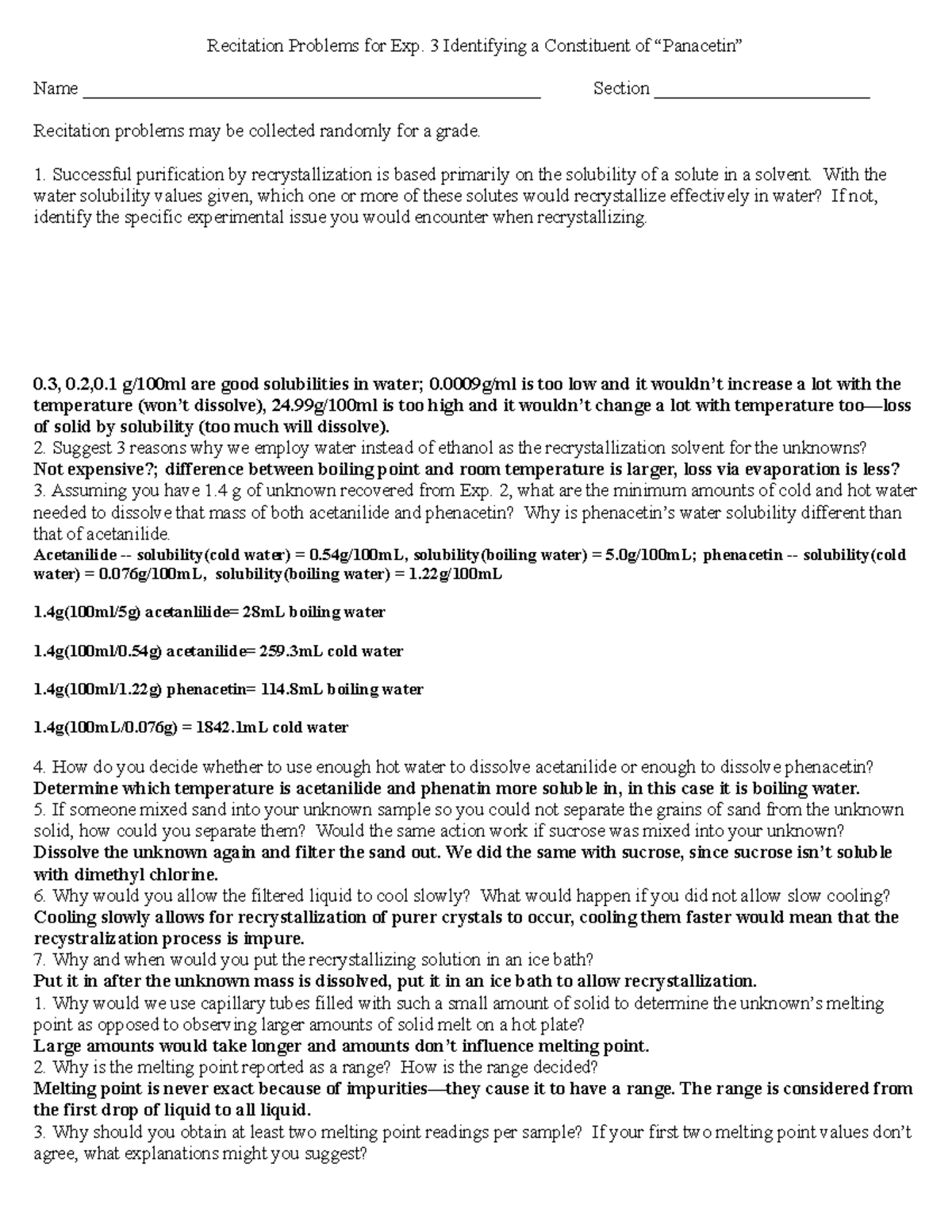 Recitation for Exp 3 - Work - Recitation Problems for Exp. 3 Identifying a Constituent of - Studocu