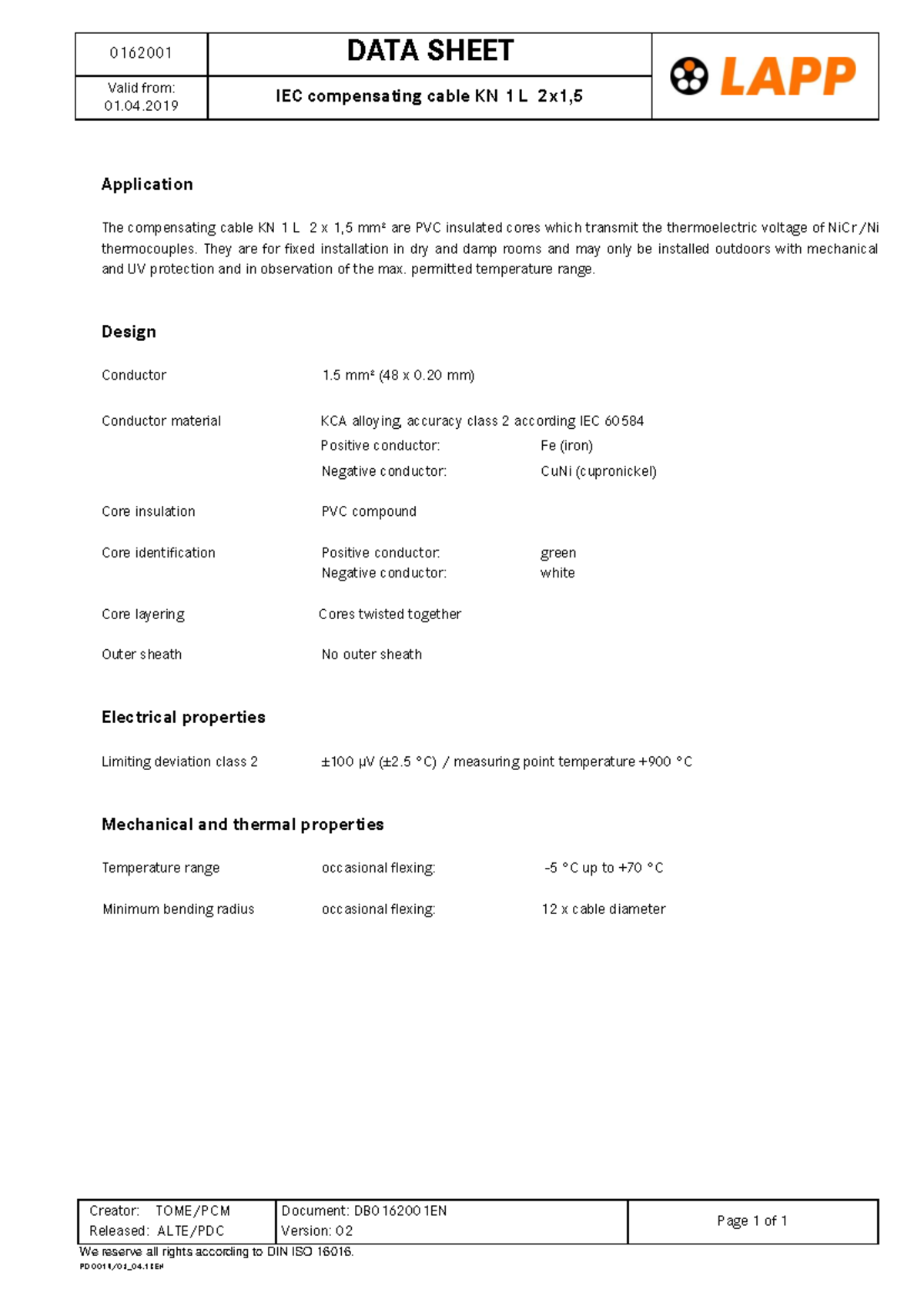 Datasheet (PDF) - REPORTE - 0162001 DATA SHEET Valid from: 01. 2019 IEC ...
