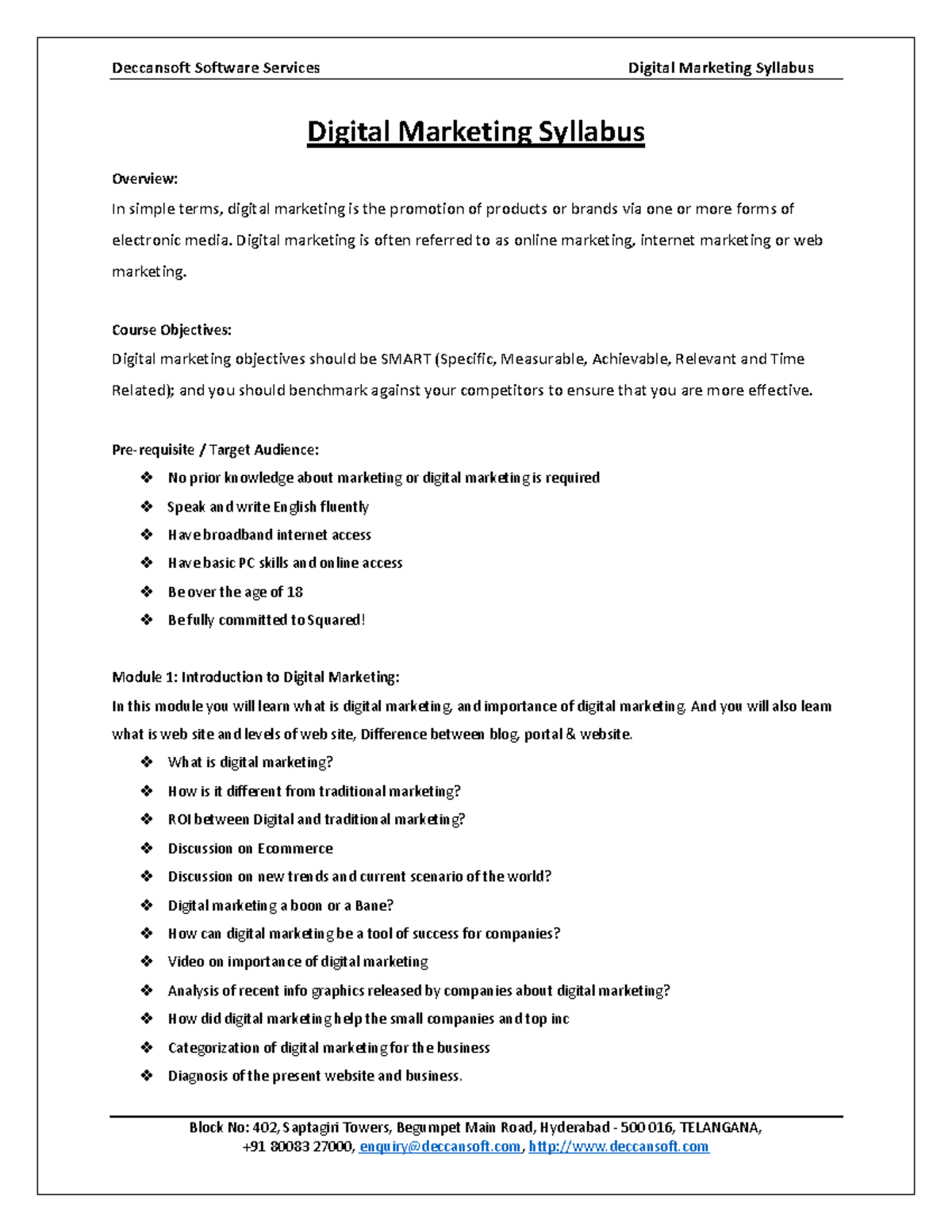 Digital Marketing Syllabus - Deccansoft Software Services Digital ...