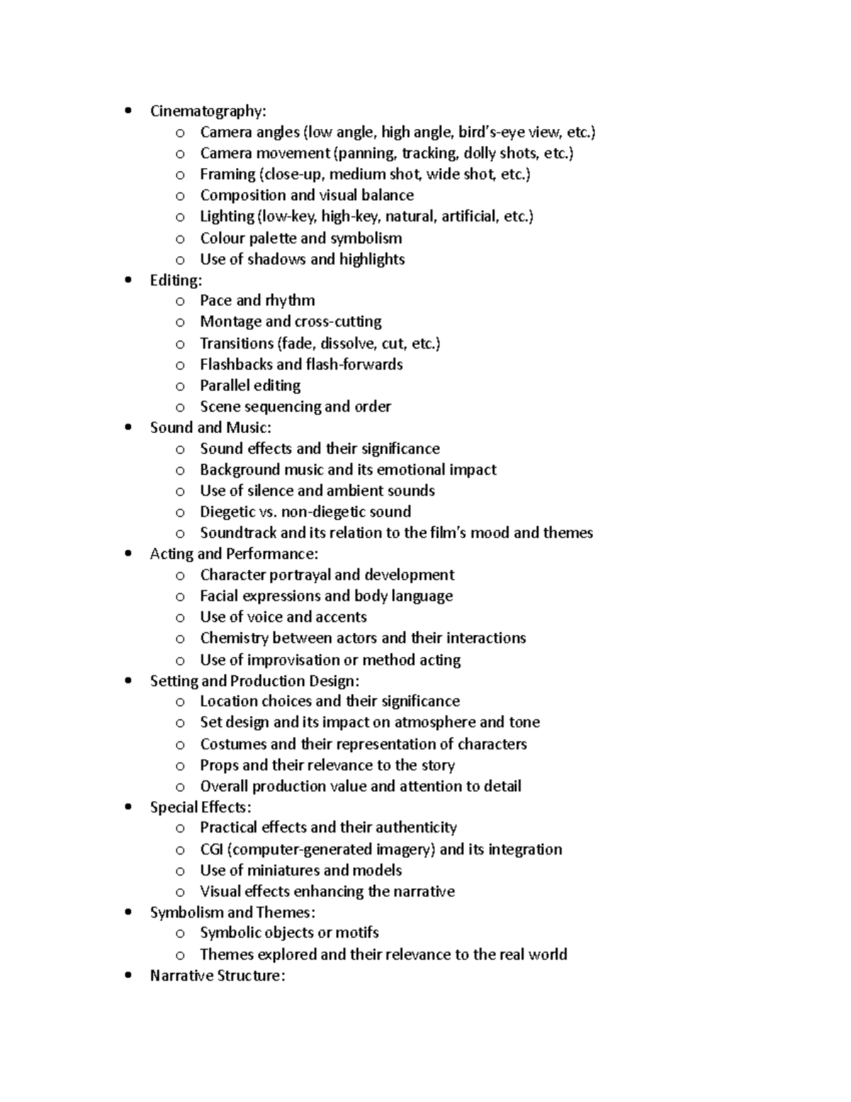 Film Techniques - Cinematography: o Camera angles (low angle, high ...