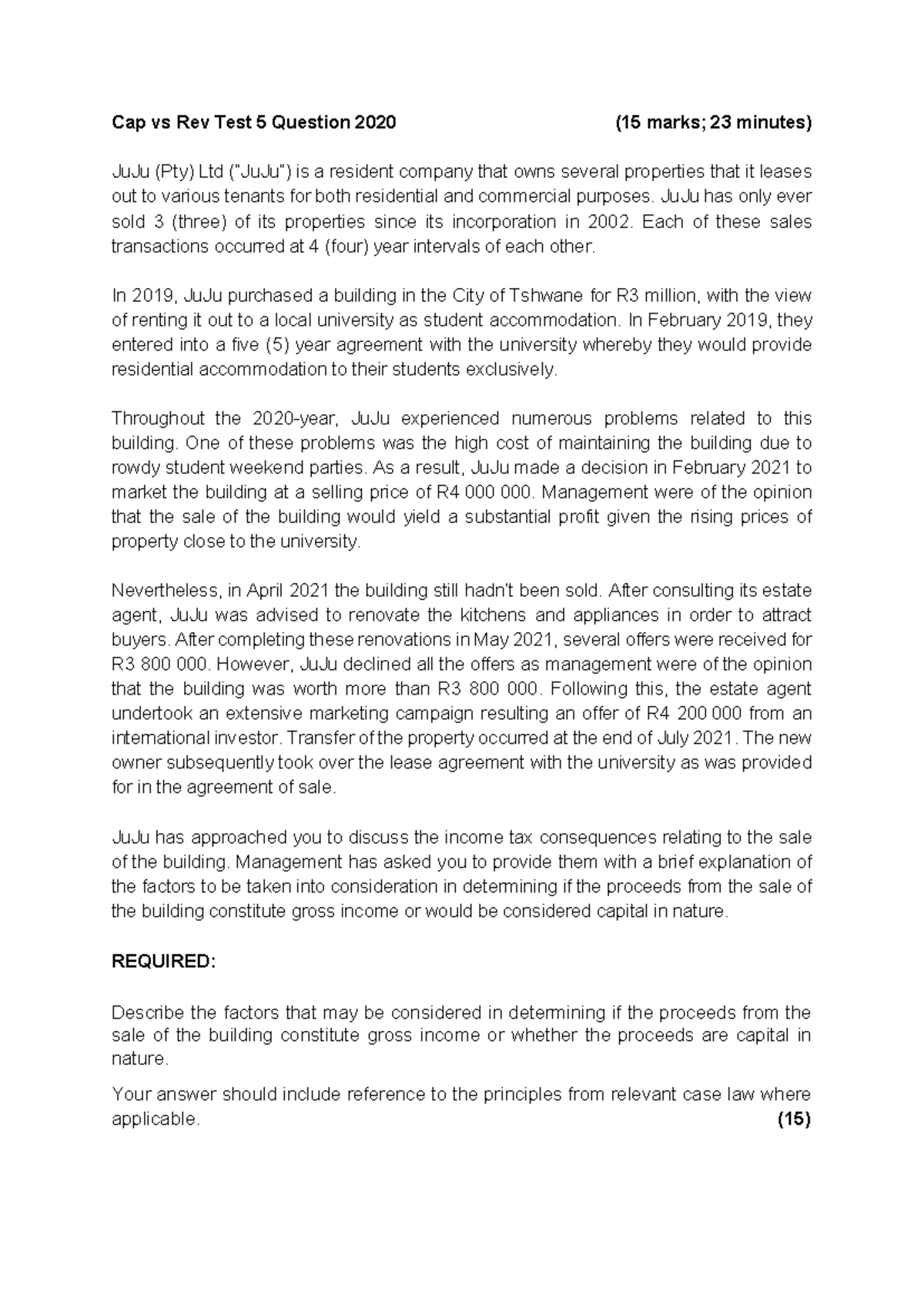 Cap vs Rev Test 5 2020 Question - Cap vs Rev Test 5 Question 2020 (15 ...