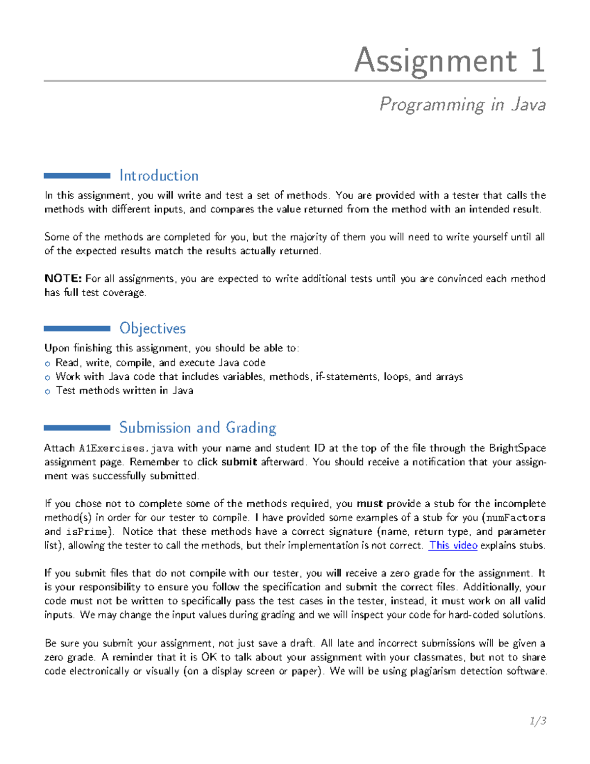 Assignment 1: Programming in Java Introduction - Studocu