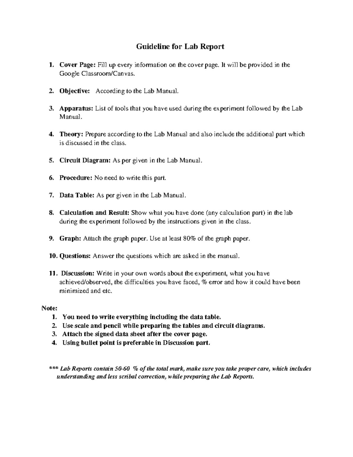 Guideline for Lab Report - Guideline for Lab Report Cover Page: Fill up every information on the ...