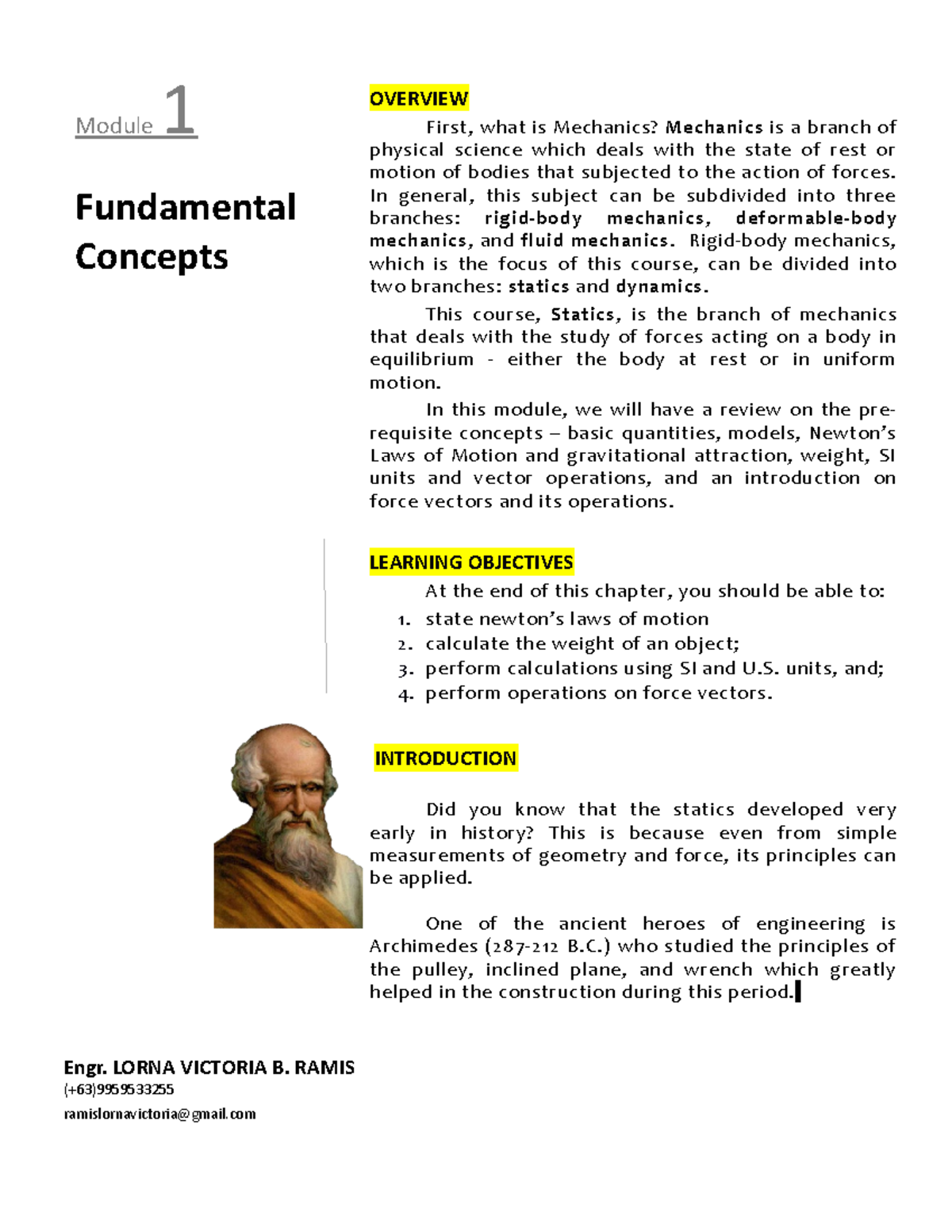 Chapter 1 2023 24 - none - OVERVIEW First, what is Mechanics? Mechanics ...