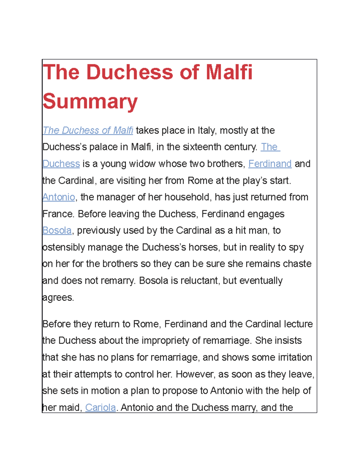 The Duchess of Malfi 3 - The Duchess of Malfi Summary The Duchess of ...