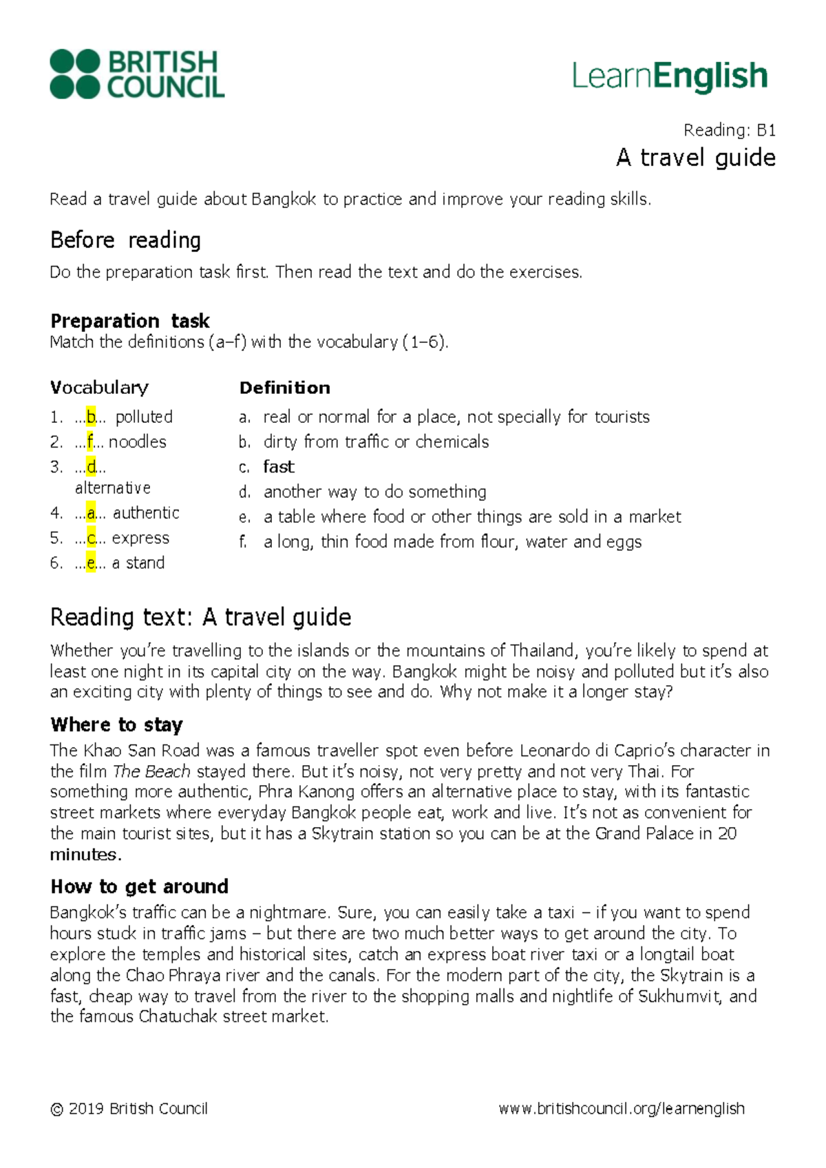 Reading U9 - © 2019 British Council britishcouncil/learnenglish Reading ...