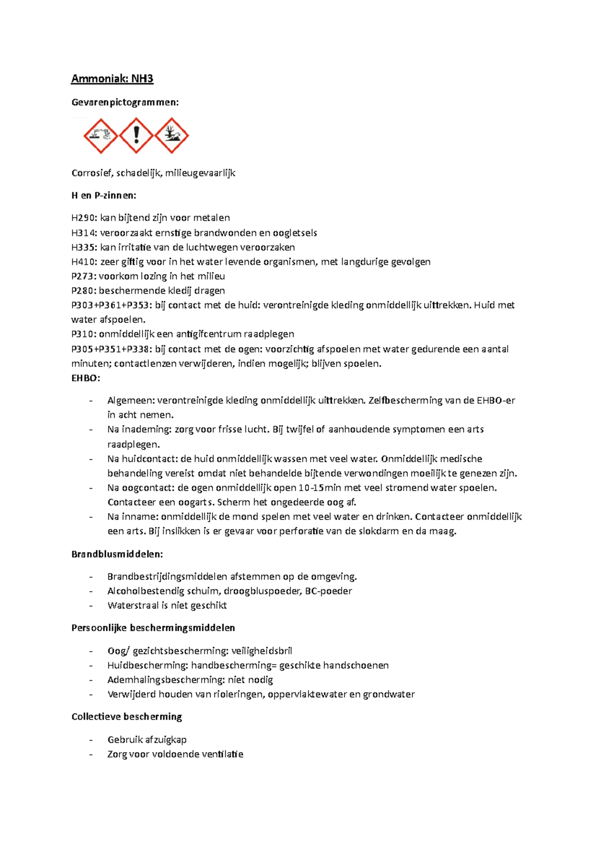 sds ammoniak NH3 - Algemene chemie - UAntwerpen - Studocu