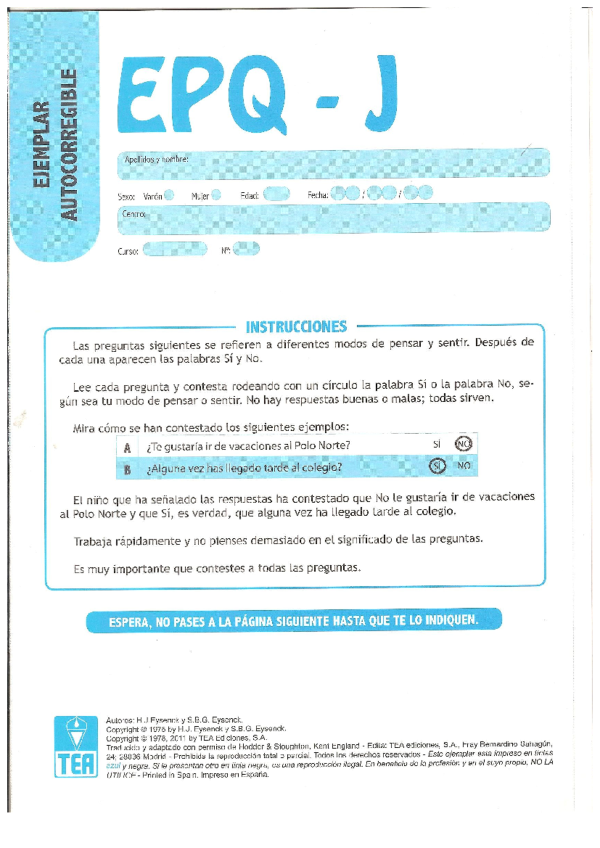 Test EPQ-J - Psicologia - Studocu