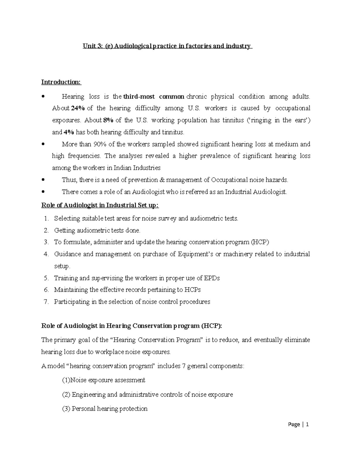 AUD Practice in Industrial Setup - Unit 3: (e) Audiological practice in factories and industry ...