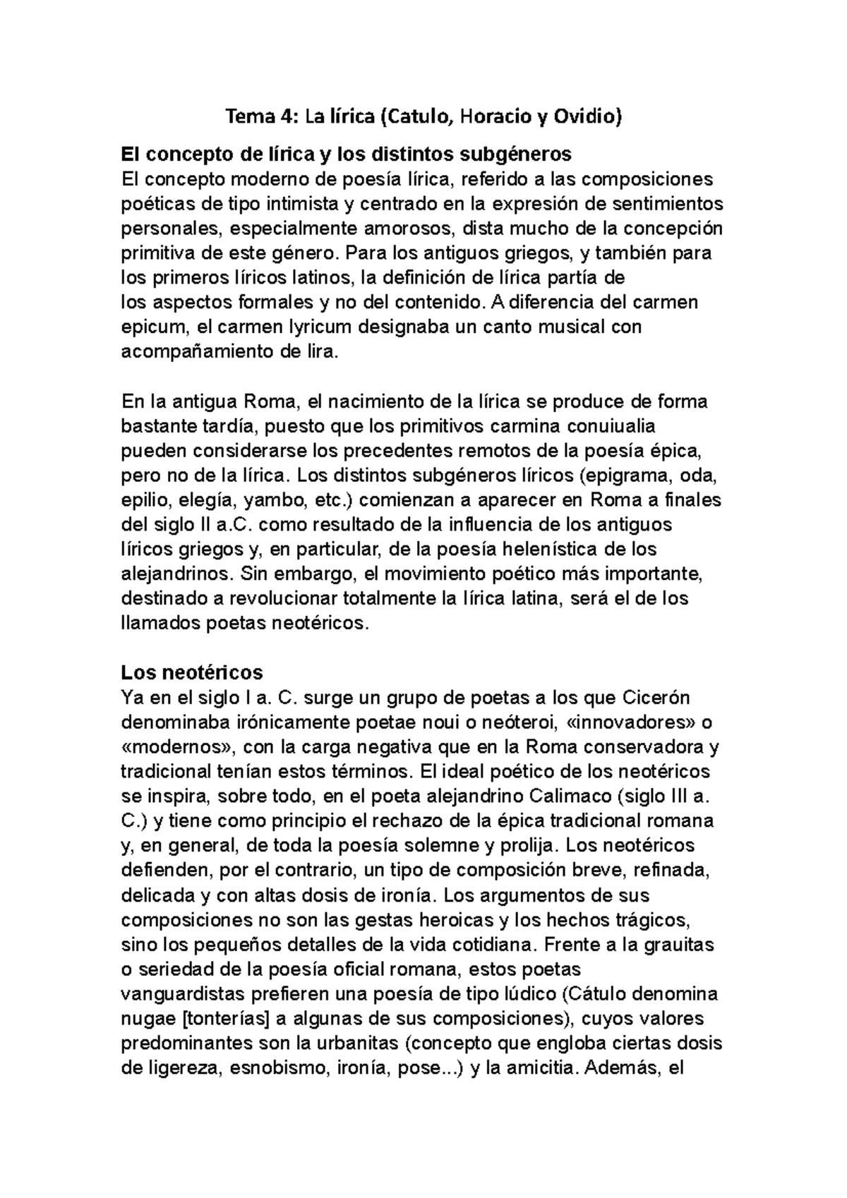 Tema 4 - La lírica (Catulo, Horacio y Ovidio). Latín - Tema 4: La ...