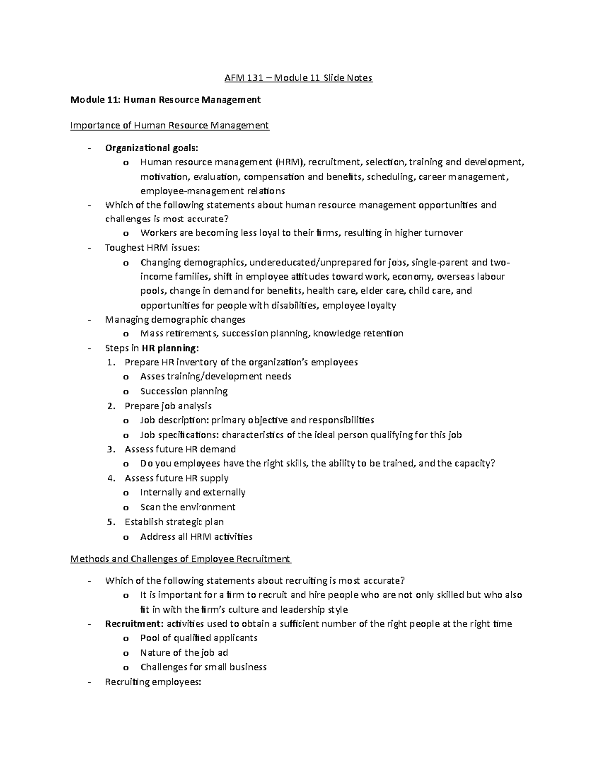 Module 11 Slide Notes - AFM 131 Module 11 Slide Notes Module 11: Human ...