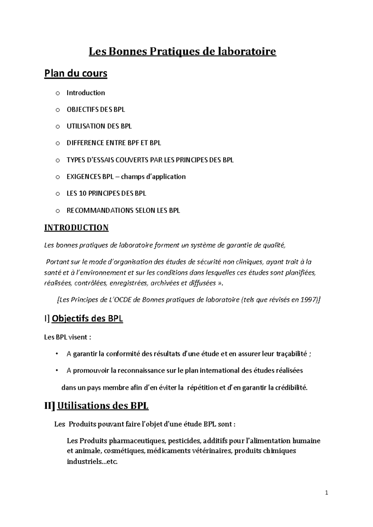 Les Bonnes Pratiques de laboratoire - *Les Principes de L’OCDE de ...