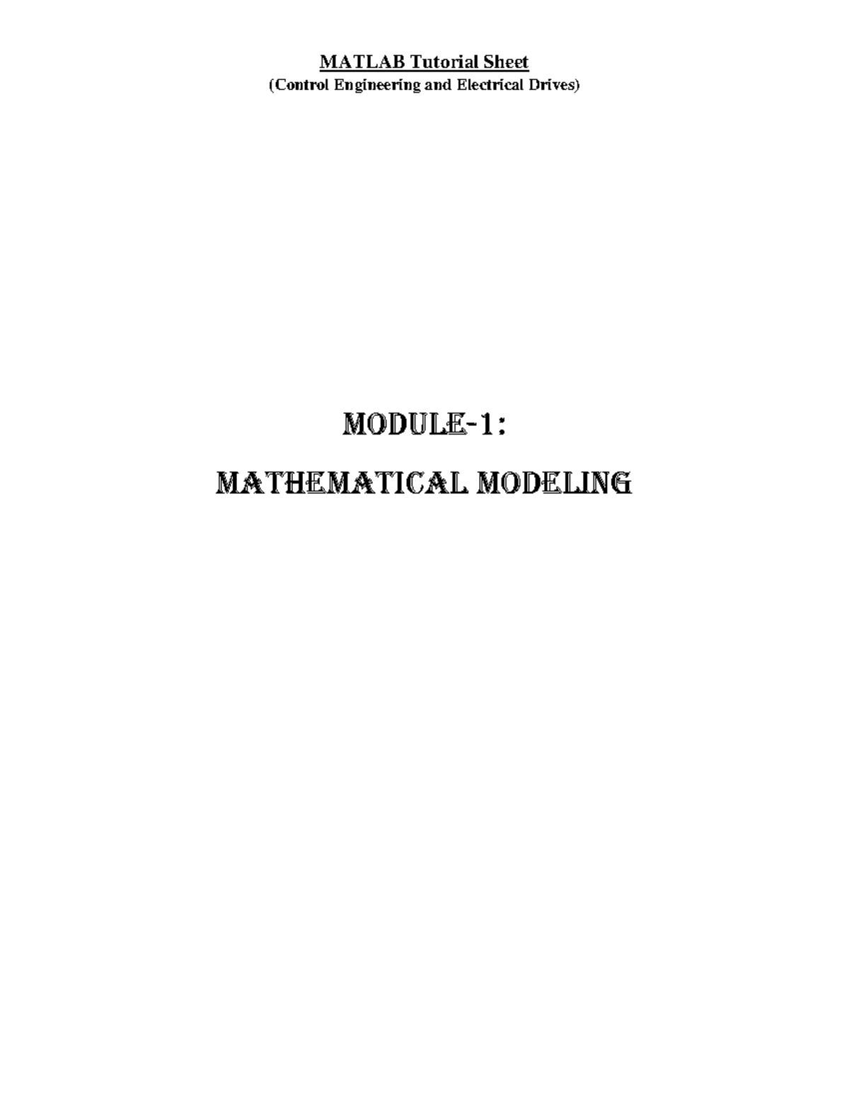 Matlab Tutorial Sheet - (Control Engineering and Electrical Drives ...
