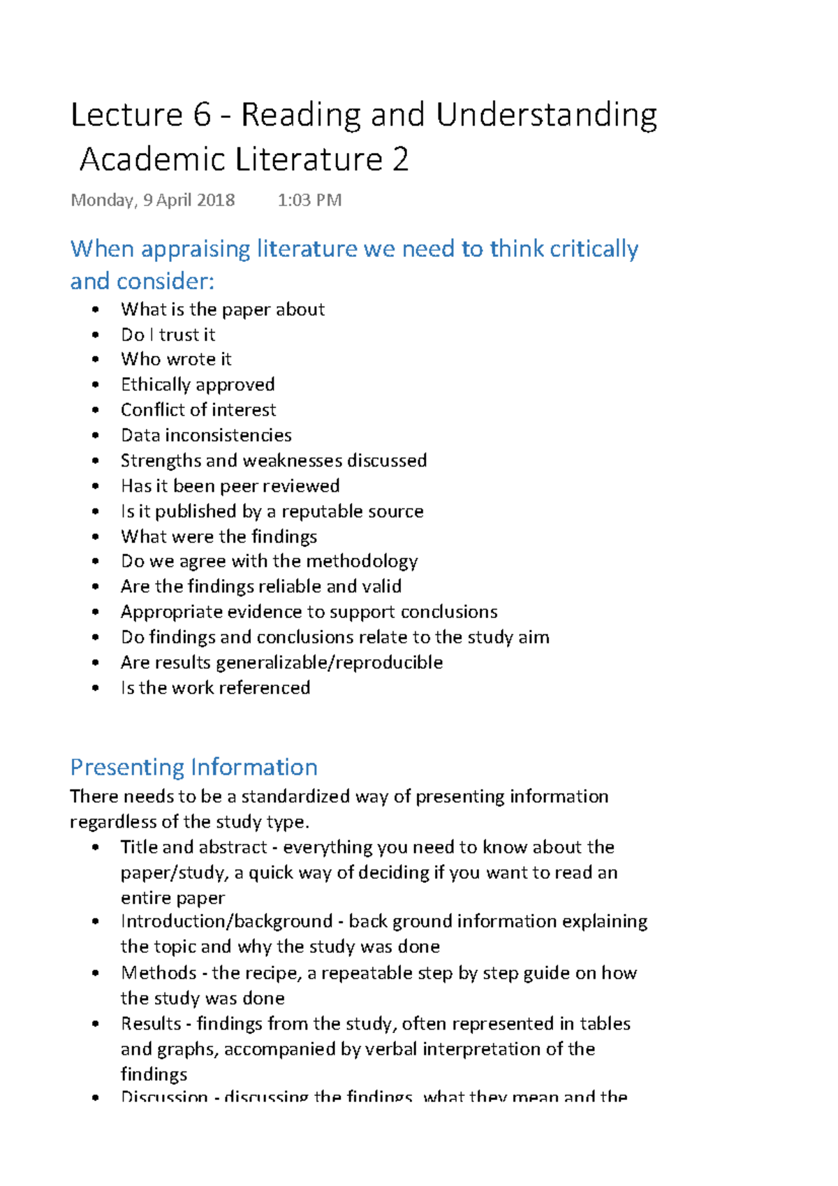 Lecture 6 - Reading and Understanding Academic Literature 2 - Warning ...