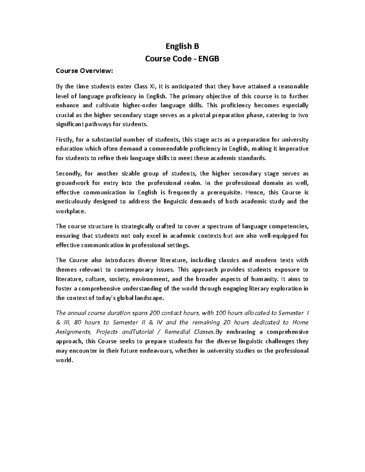 ENGB Final-1 - Nothing - English B Course Code - ENGB Course Overview ...