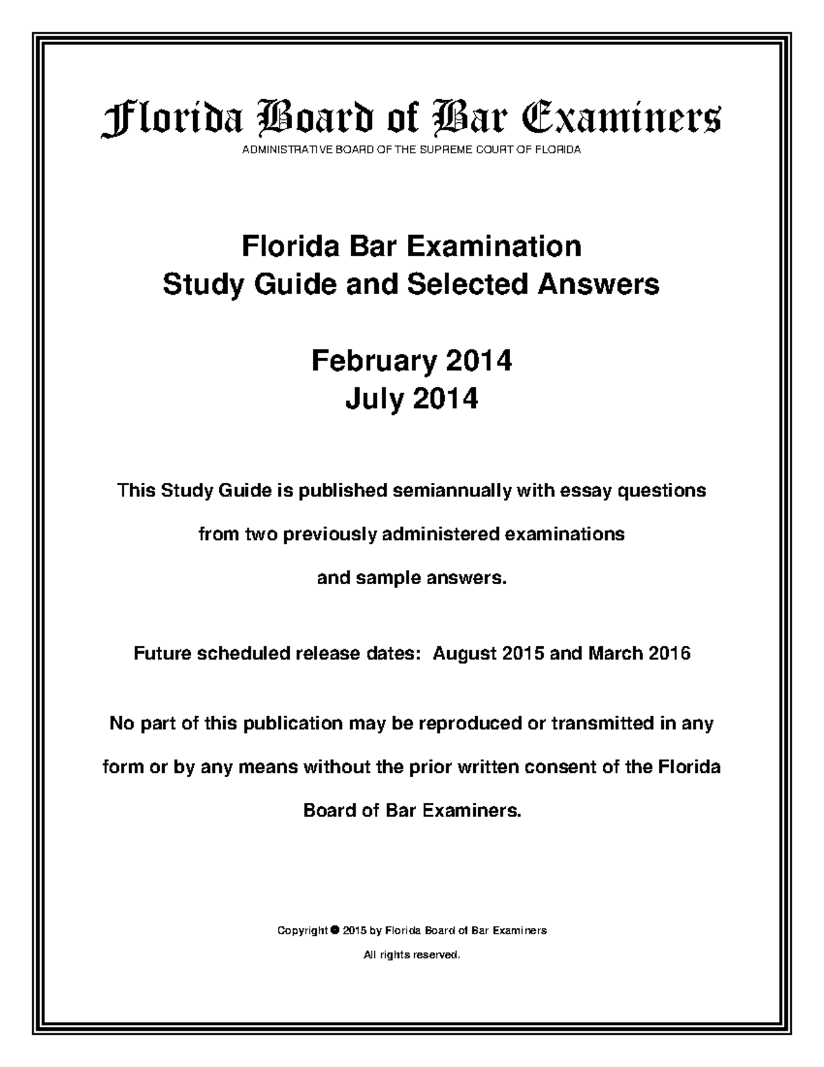 Florida BAR Examination Study Guide 2015 (1) - Florida Board of Bar ...
