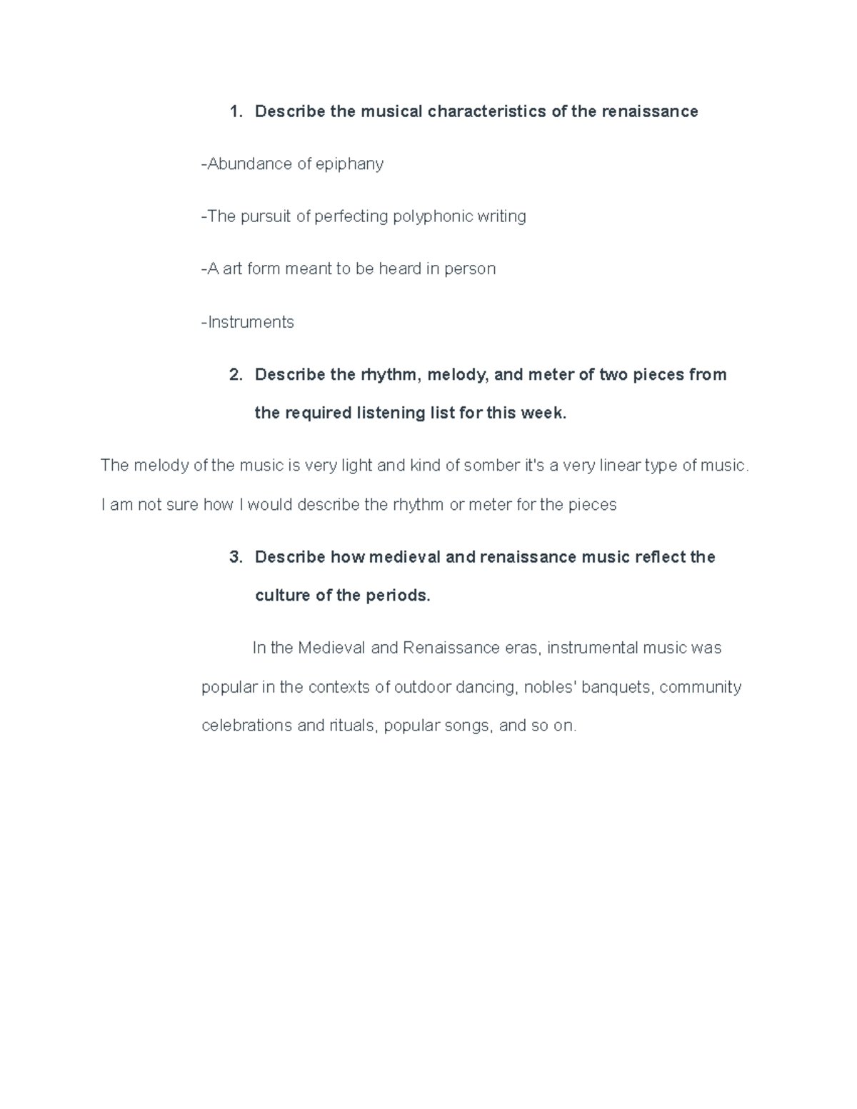 Intro to Music - xcxcz - Describe the musical characteristics of the ...