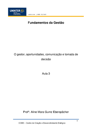 Fundamentos de Gestão - ...... - Fundamentos de Gestão Apol 01 01 - O ...
