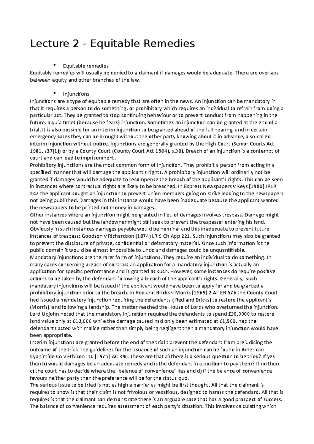 Lecture 2 - Equitable Remedies - Lecture 2 - Equitable Remedies ...