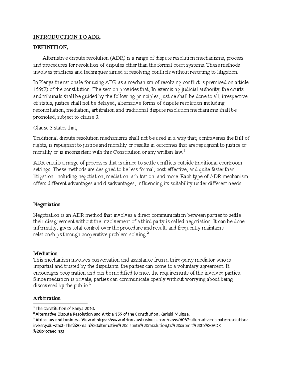 Introduction TO ADR - INTRODUCTION TO ADR. DEFINITION, Alternative ...