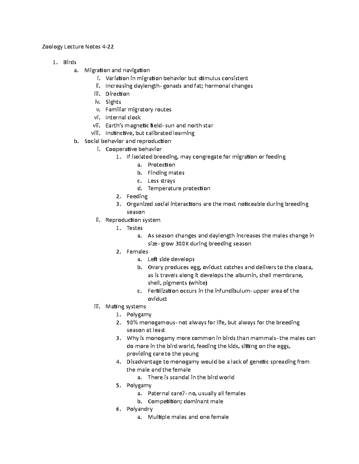 Zoology Lecture Notes 4-22 - Birds a. Migration and navigation i ...