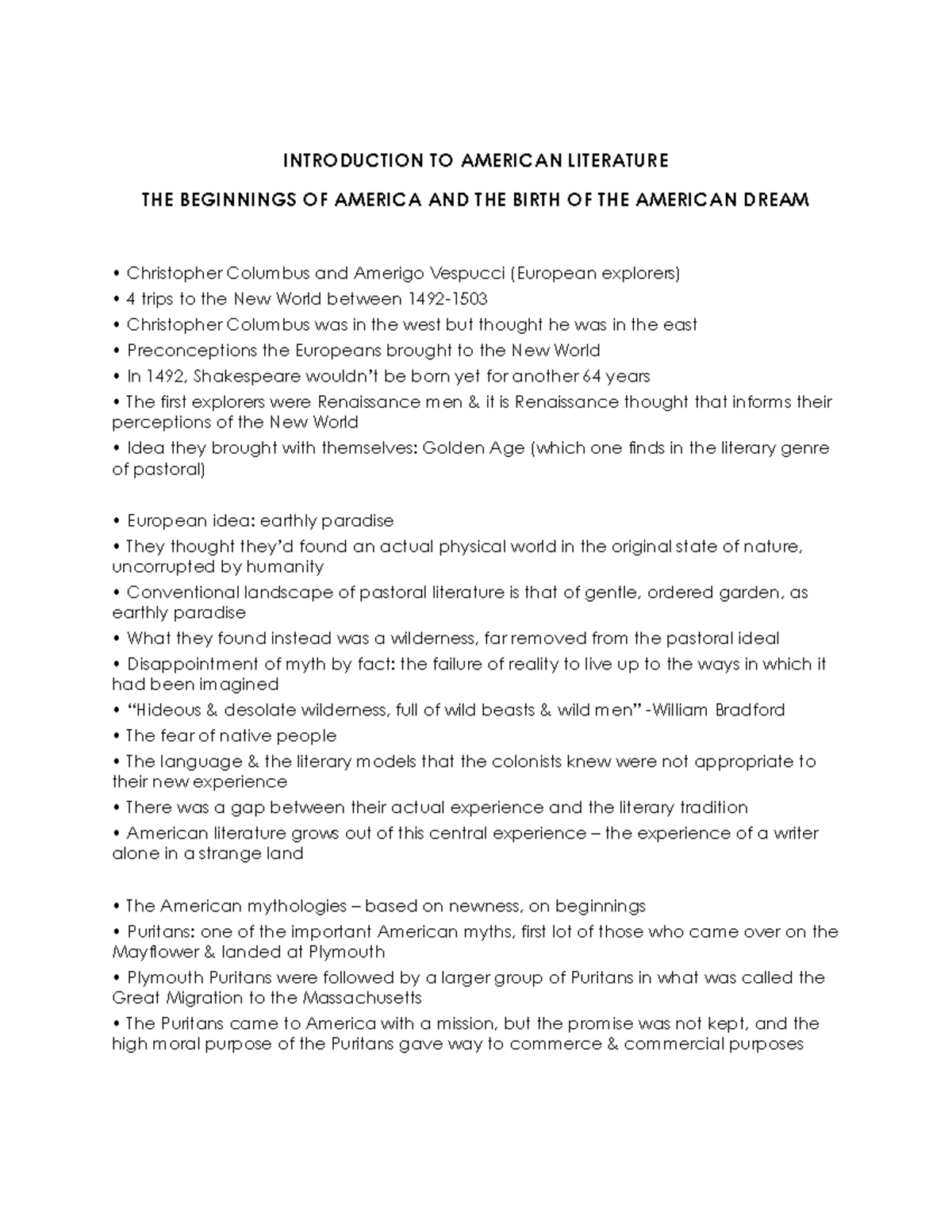 English Notes - 603-102-MQ AMERICAN PROSE AND DRAMA - INTRODUCTION TO ...