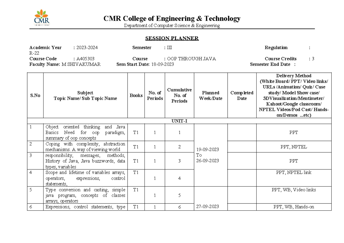 OOP (1) - hi this is use full for all b.tech students - Department of Computer Science & - Studocu