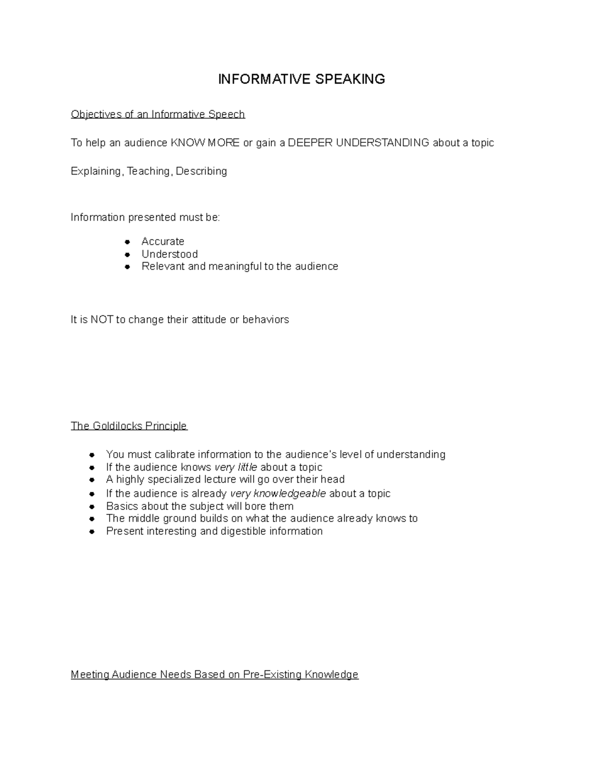 CST 100 Informative Speaking Notes Part 1 - INFORMATIVE SPEAKING ...