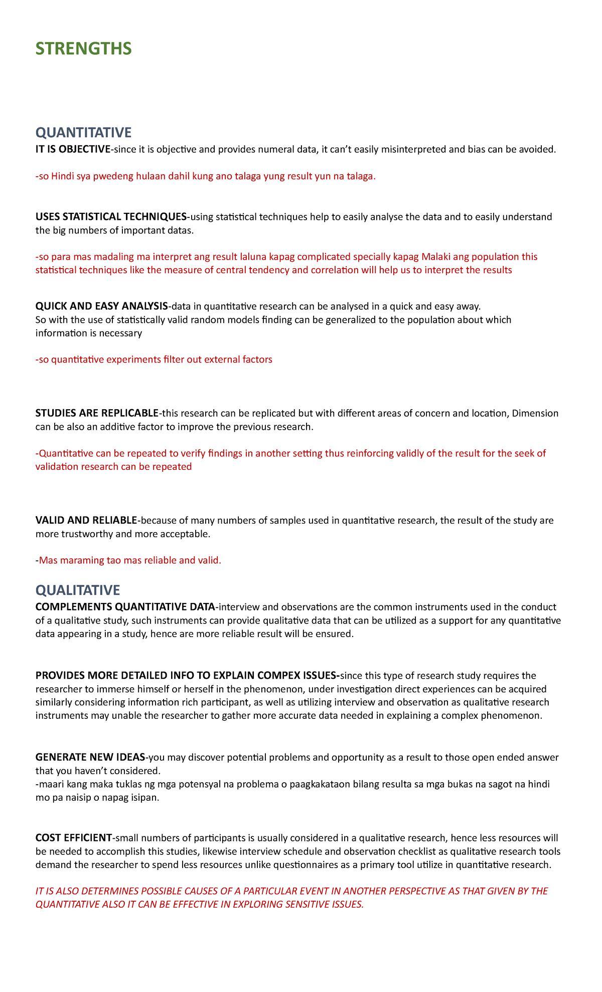 Strengths-AND- Weakneses - STRENGTHS QUANTITATIVE IT IS OBJECTIVE-since ...