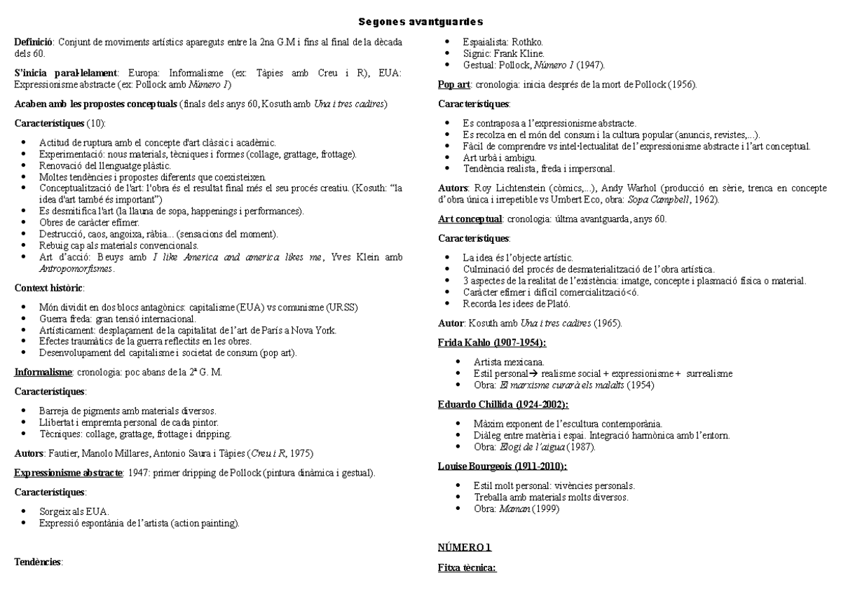 Segones avantguardes esquema - Segones avantguardes Definició: Conjunt de moviments artístics ...