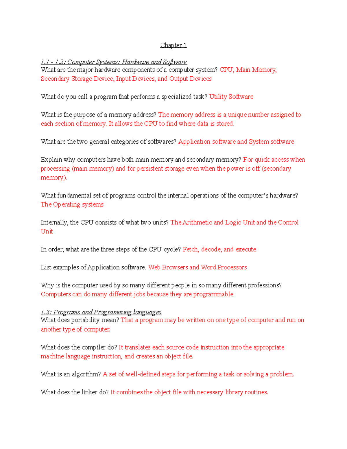 Programming Fundamentals L Cosc 1336 Notes Chapter 1 1 1 Computer Systems Hardware And