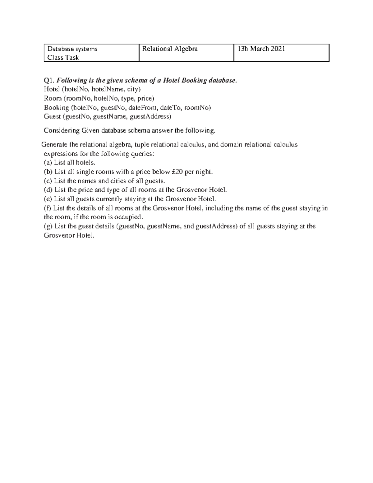 class task of database system 1 joins and alias - Database systems ...