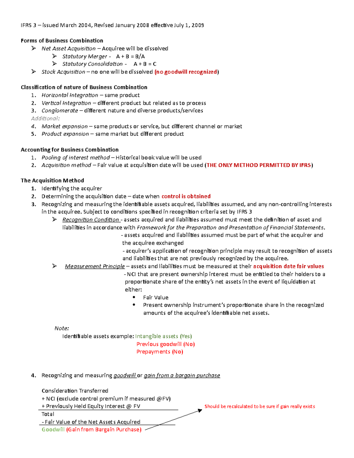Chapter 1 - IFRS 3 - This document contains summary notes on IFRS 3 ...