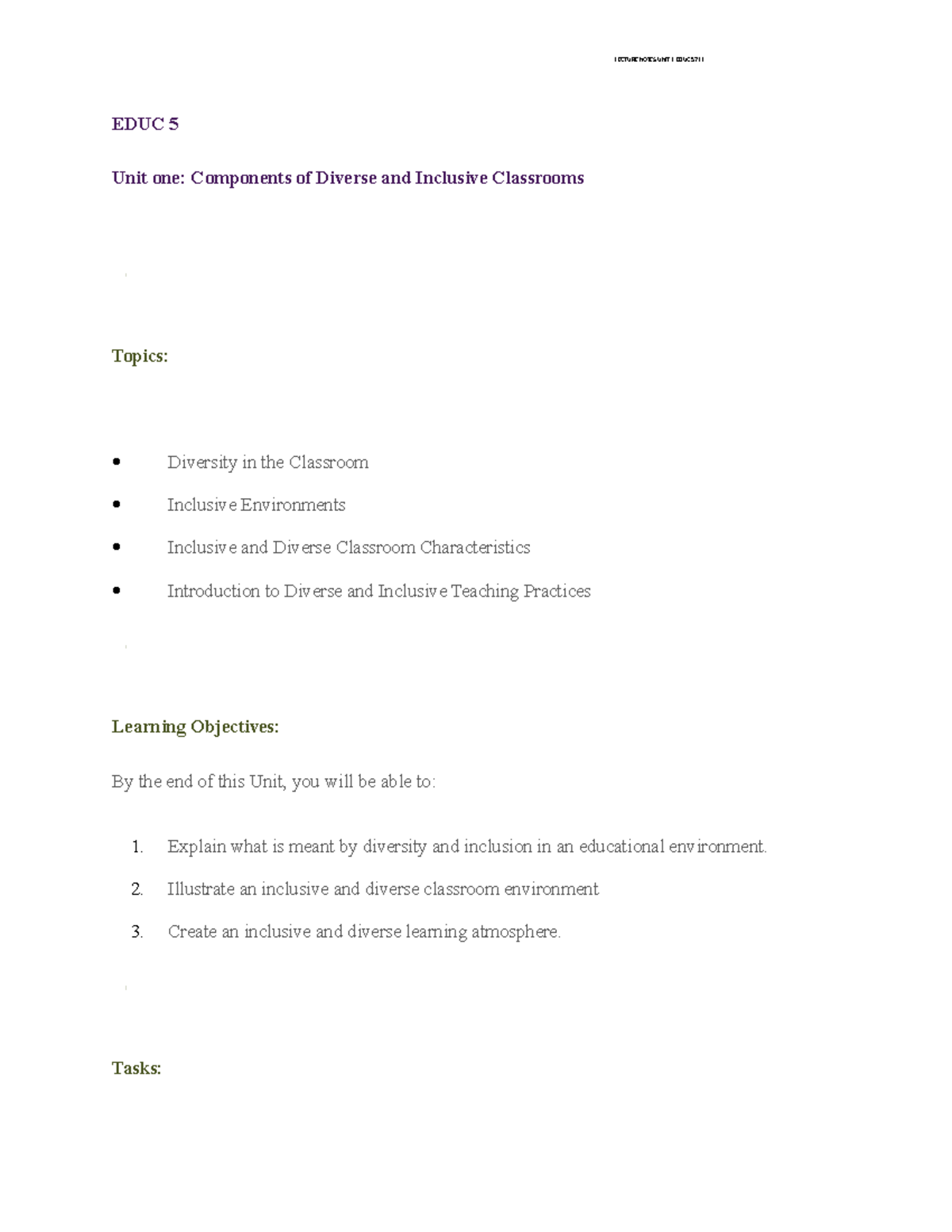 Lecture Notes UNIT 1 EDUC 5711 - EDUC 5 Unit one: Components of Diverse ...