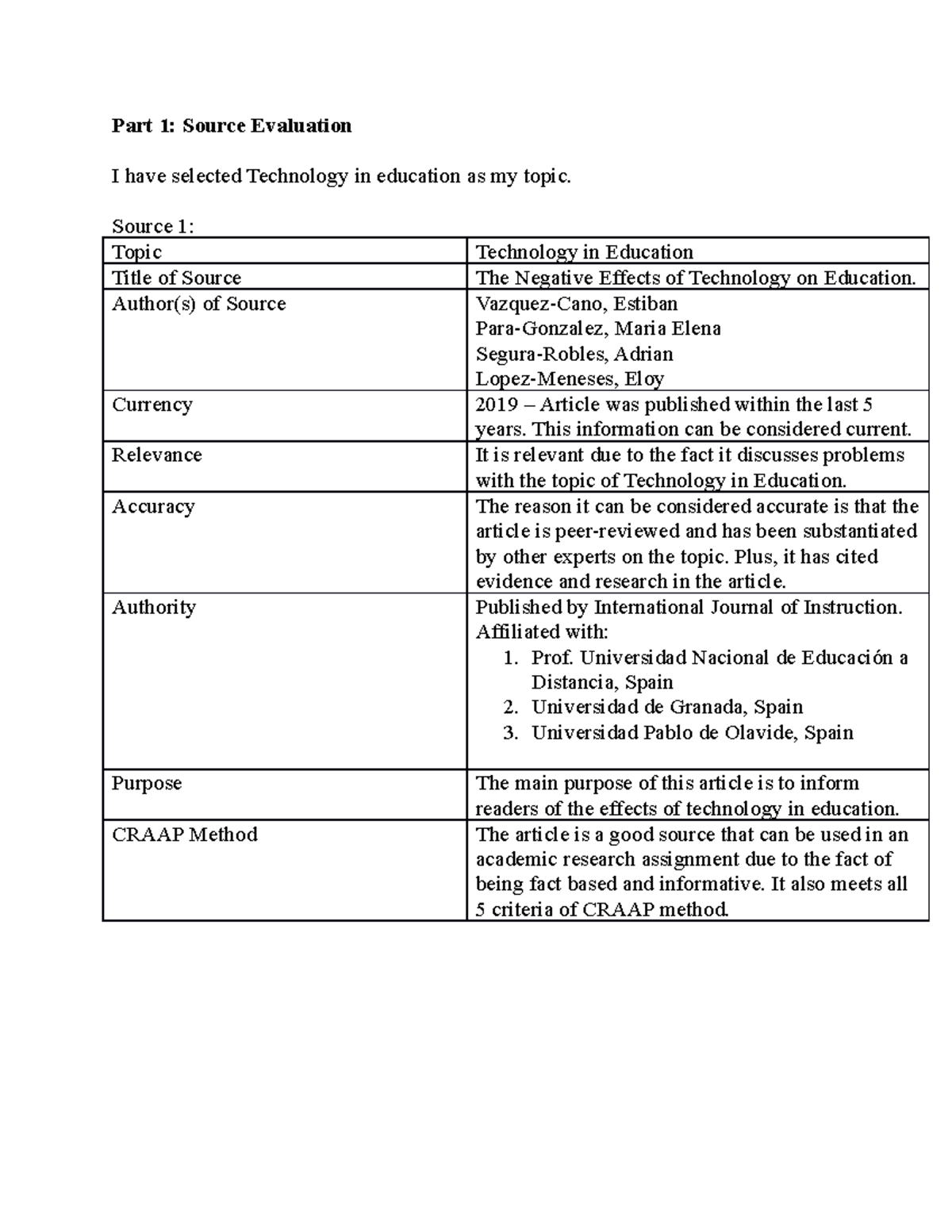 Resource Paper - Part 1: Source Evaluation I have selected Technology ...