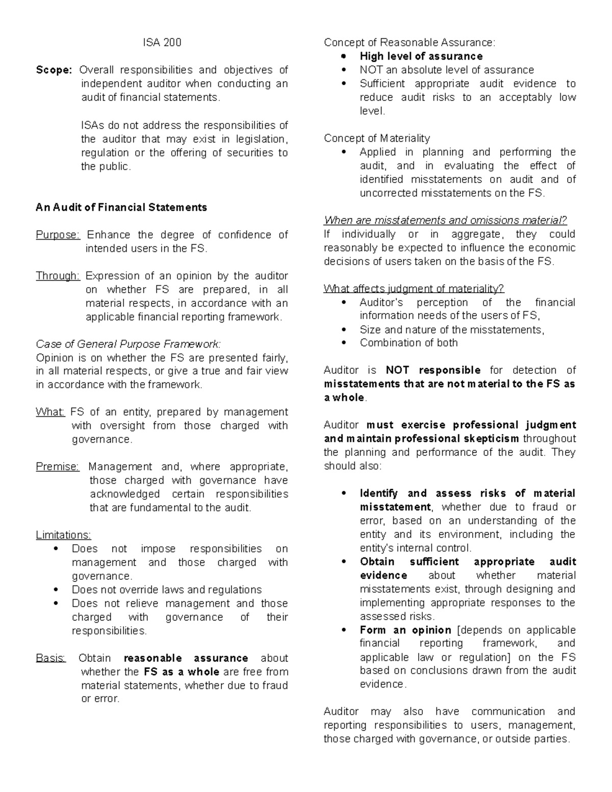 ISA 200 Summary - Internal Control - Studocu