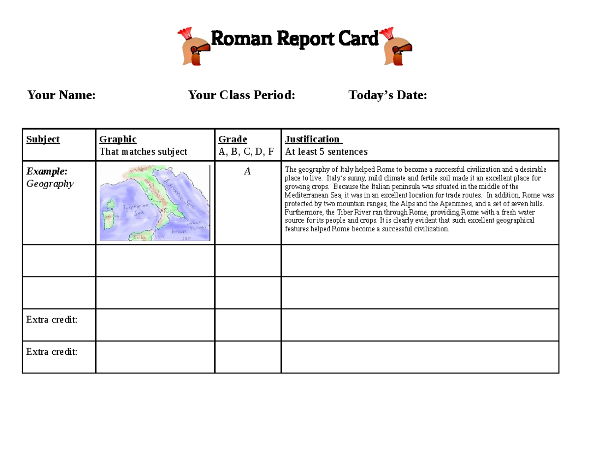 Andrew Bricker - Roman Report Card Template Distance Learning - Roman ...
